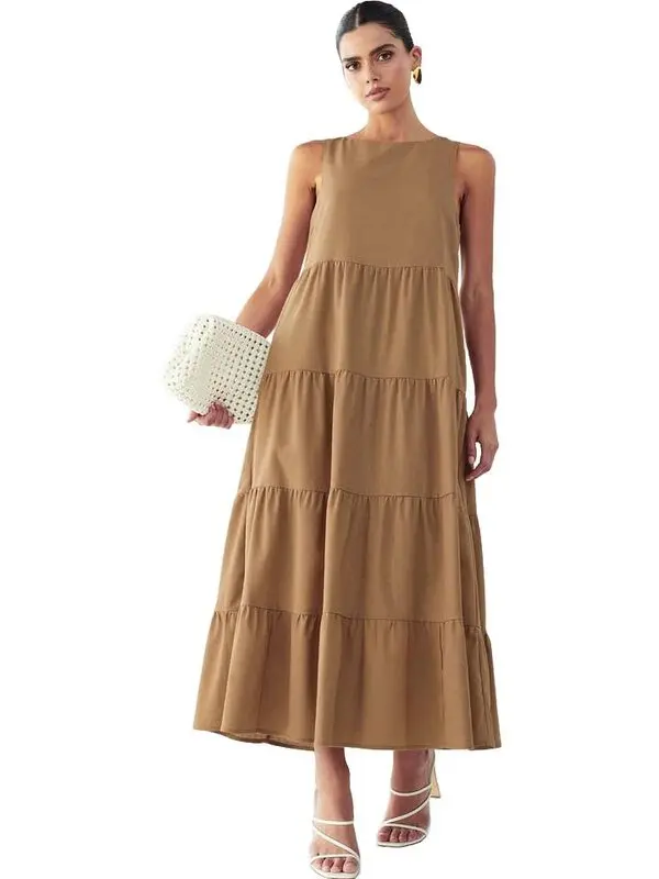 ST MRLO Woven Midi-length Dress - Cacao