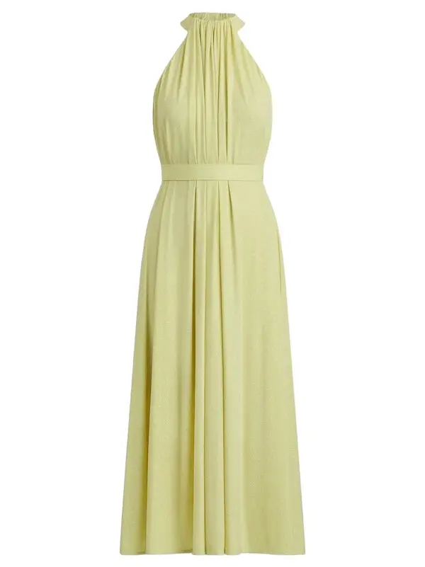 Scanlan Theodore Tinsel Turban Neck Gown - Lemon