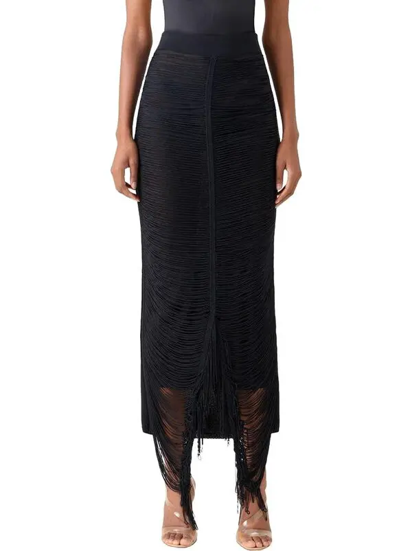 Akris Fringed Silk Knit Pencil Skirt - Black