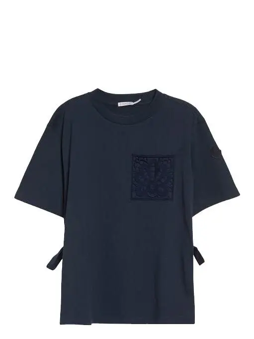 Moncler Lace Trim Cotton T-shirt - Navy Blue