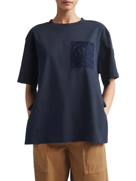 Moncler Lace Trim Cotton T-shirt - Navy Blue