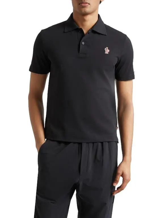 Moncler Logo Patch Piqué Polo - Black