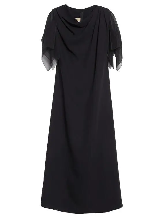 Valentino Garavani Draped Silk Cady Couture & Chiffon Midi Dress - Black