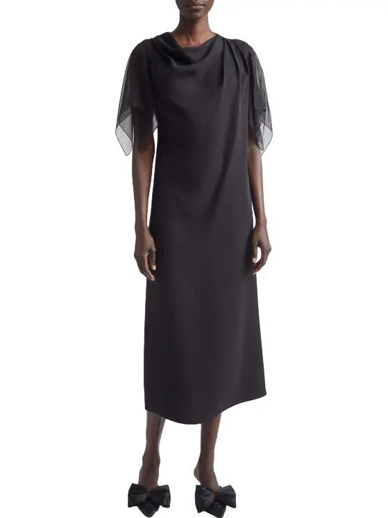 Valentino Garavani Draped Silk Cady Couture & Chiffon Midi Dress - Black