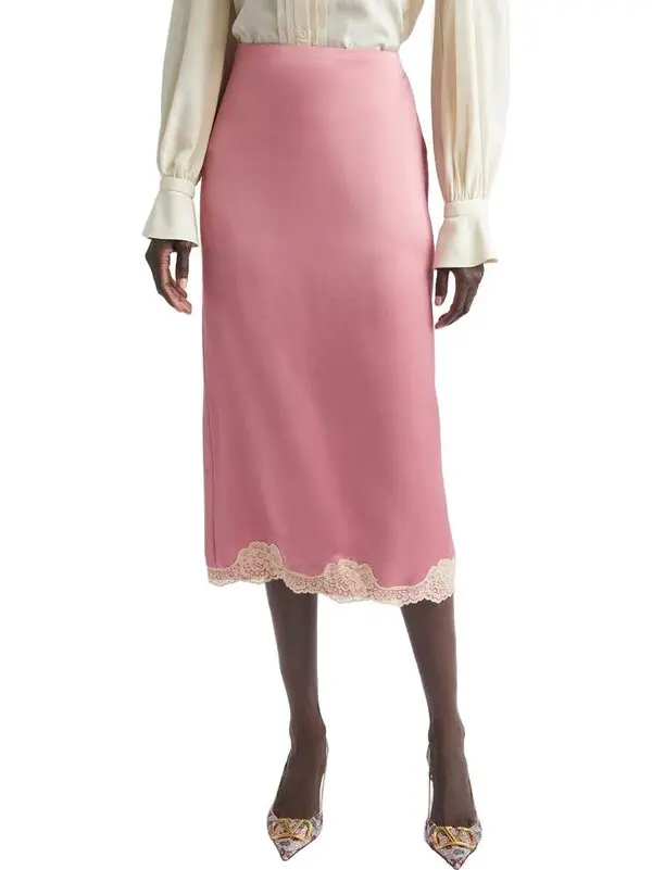 Valentino Garavani Lace Trim Satin Cady Slip Midi Skirt - Dusty Rose