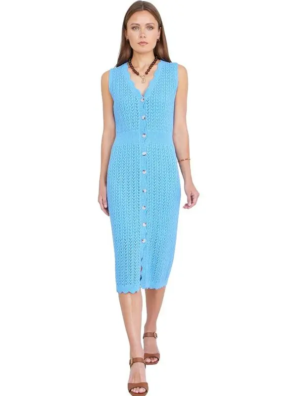 YUMI Cotton Scallop Crochet Knitted Dress - Blue