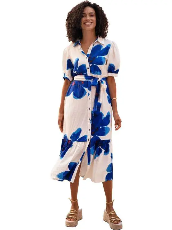 YUMI Scattered Floral Shirt Dress - Blue