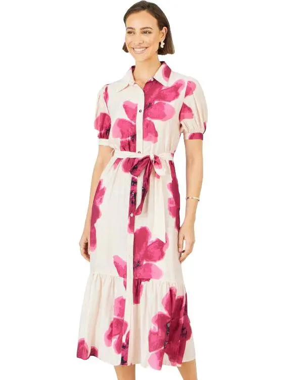 YUMI Scattered Floral Shirt Dress - Pink