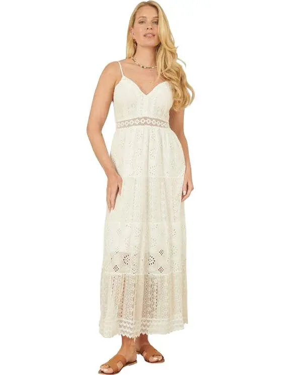 YUMI Ruched Back Tiered Maxi Dress - White