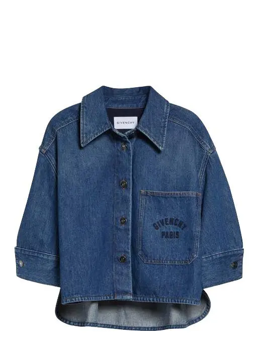 Givenchy Cocoon Crop Denim Shirt Jacket - Medium Blue