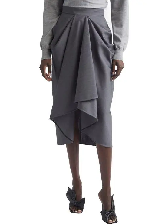 Givenchy Draped Wool & Mohair-blend Midi Skirt - Grey Mix