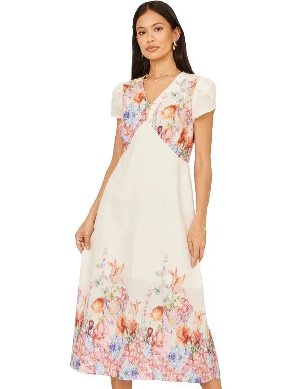 YUMI Floral Border Midi Dress - Pink