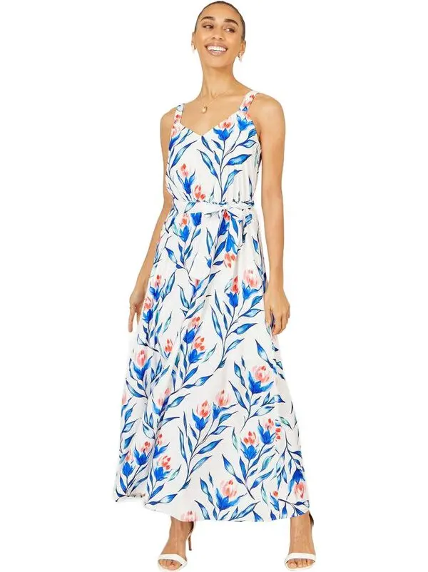 YUMI Floral Print Maxi Sun Dress - White