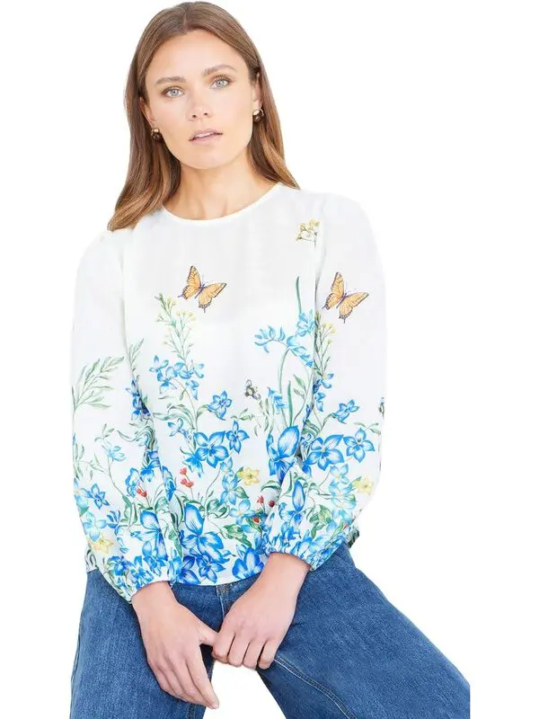 YUMI Printed Long Sleeve Top - Ivory