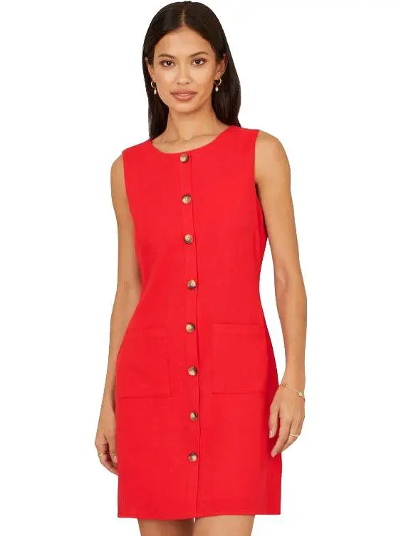 YUMI Viscose Button Detail Shift Dress - Red