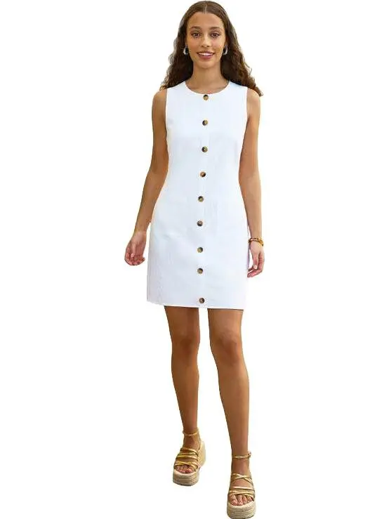 YUMI Viscose Button Detail Shift Dress - White
