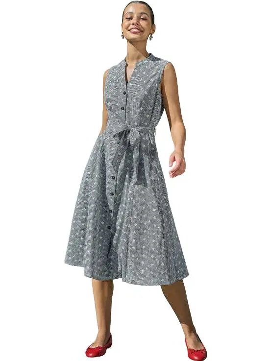 YUMI Broderie Embroidered Sleeveless Shirt Dress With Belt - Black