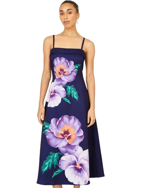 YUMI Pansy Strappy Midi Dress - Navy