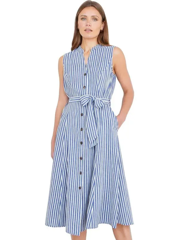 YUMI Stripe Midi Shirt Dress - Navy