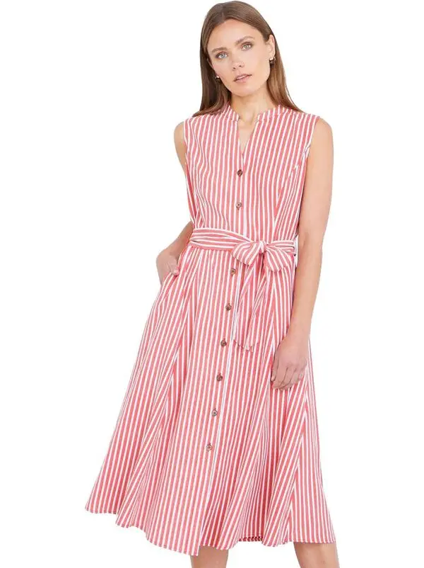 YUMI Stripe Midi Shirt Dress - Red