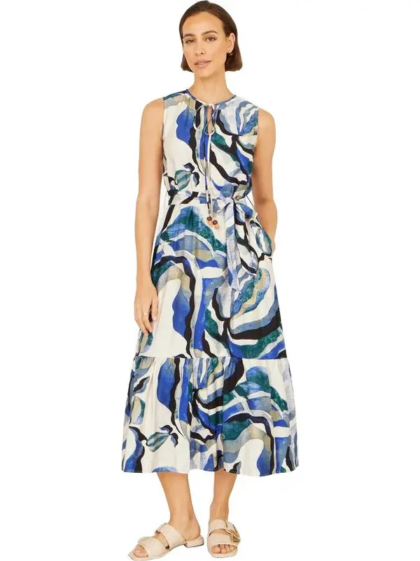 YUMI Swirl Print Midi Dress - Blue