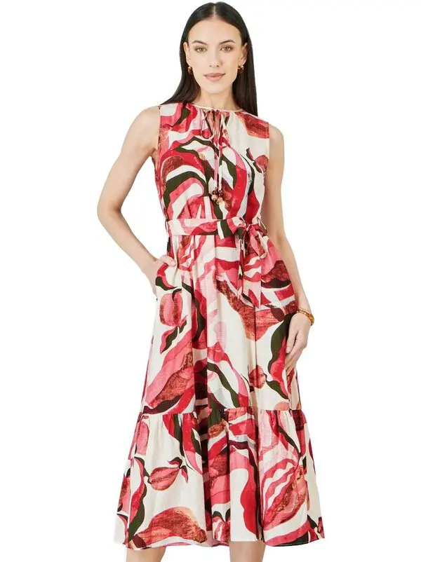 YUMI Viscose Swirl Print Midi Dress - Pink