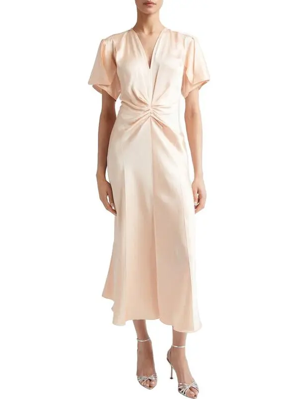 Victoria Beckham Eve Ruched Satin Trumpet Dress - Blossom