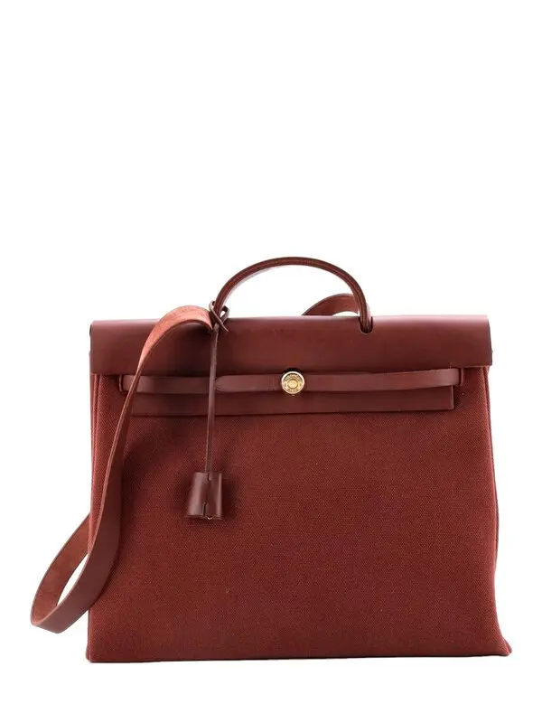 Hermès Herbag Toile And Leather Mm - Rouge H
