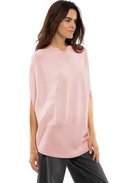 MONTICELLI CASHMERE Cable Knit Cashmere Poncho - Old Rose