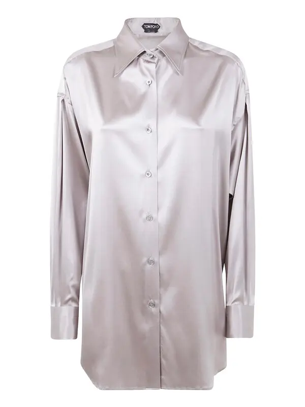 TOM FORD Stretch Silk Satin Relaxed Fit Shirt - Gray