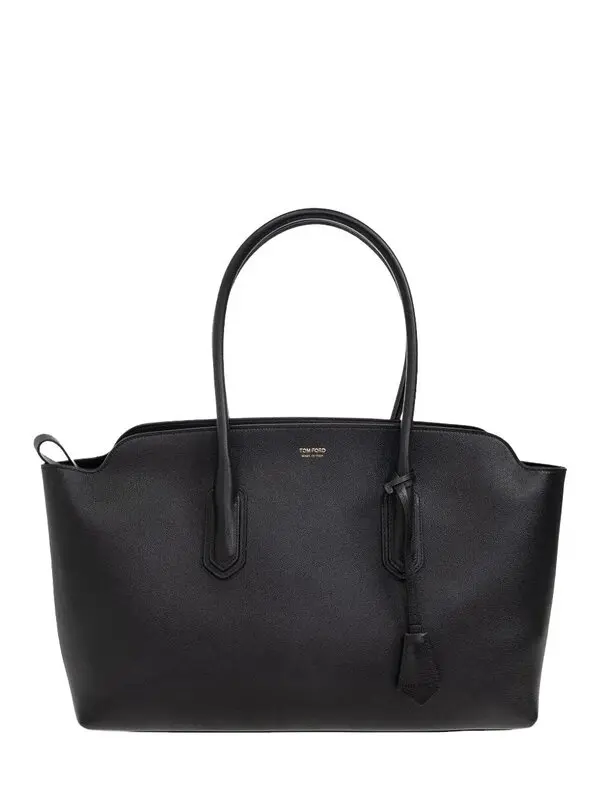 TOM FORD Large Natural Grain Leather Shoulder Bag - Black