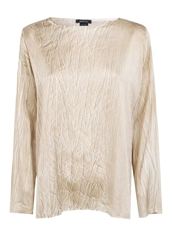 Avant Toi Crumpled Effect Stretch Silk Blouse - Brown