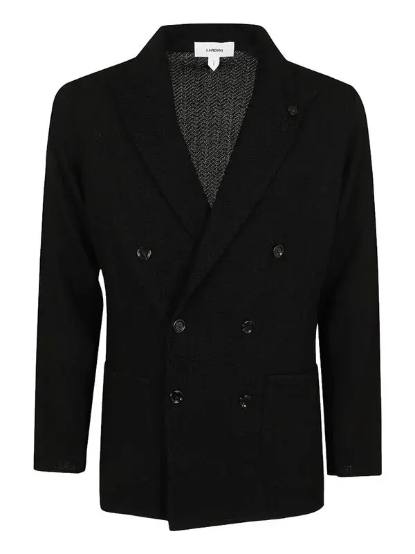 LARDINI Double Breasted Jacquard Knitted Jacket - Black
