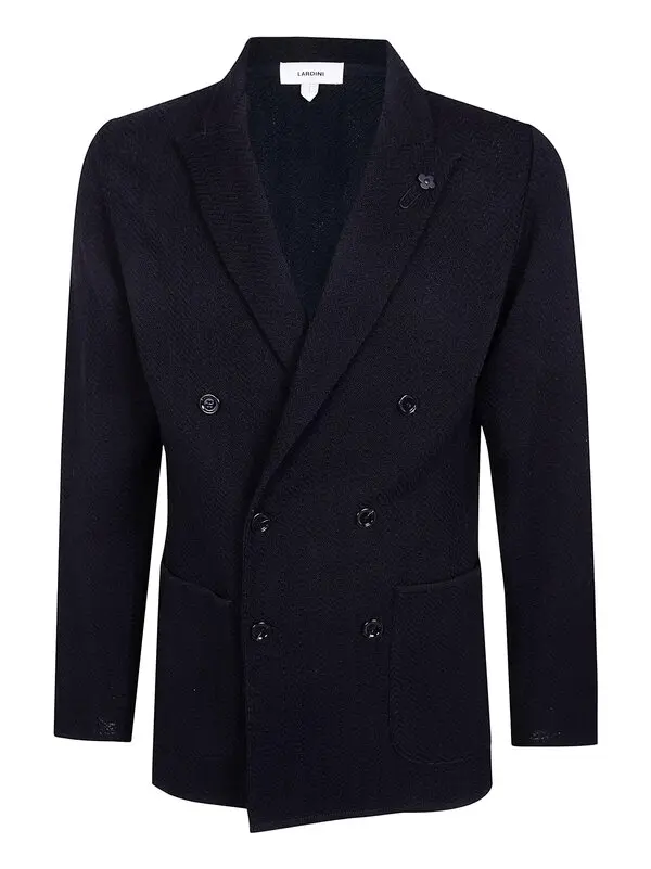 LARDINI Double Breasted Jacquard Knitted Jacket - Black