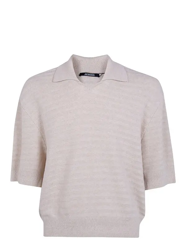 Jacquemus Le Polo Maille Chevron Polo Neck Sweater - Beige