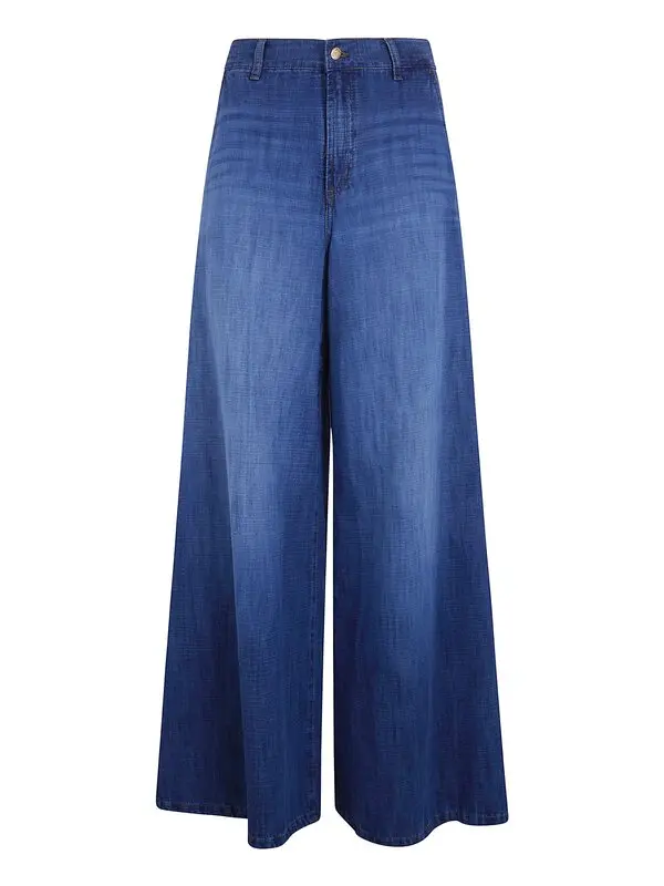 LOIS Straight Wide Leg Cotton & Linen Trousers - Blue