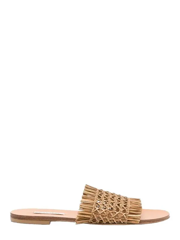 Casadei Flat Fringe Straw Slippers - Beige