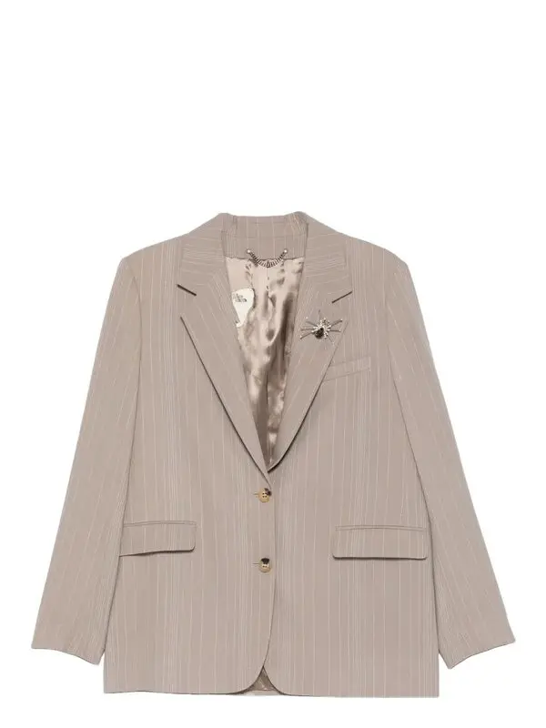 GOLDEN GOOSE Pinstriped Viscose Crepe Jacket With Brooches - Beige