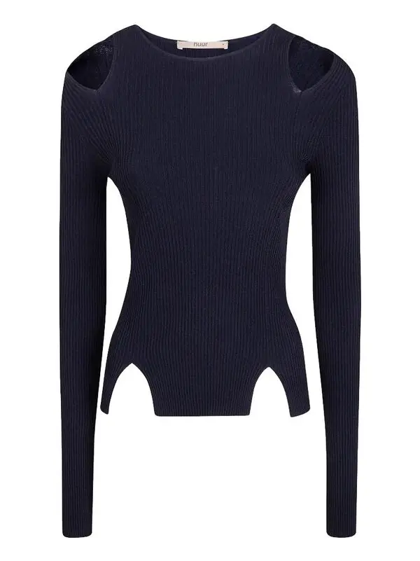 NUUR Round Neck Cut-out Sweater - Black