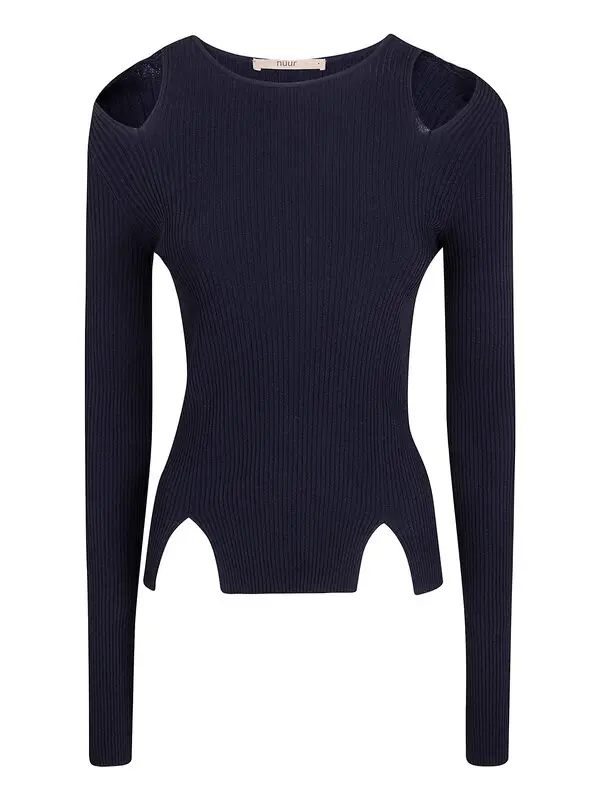 NUUR Round Neck Cut-out Sweater - Black