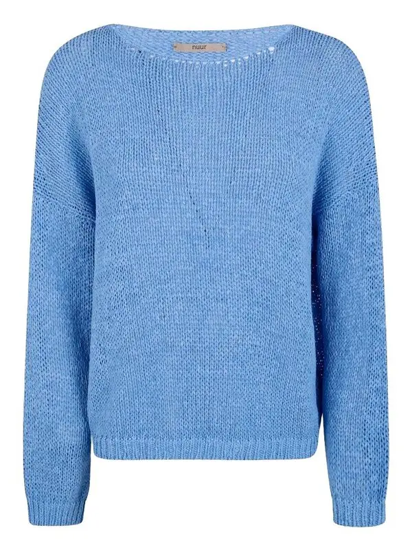 NUUR Boat Neck Fine Knit Sweater - Blue