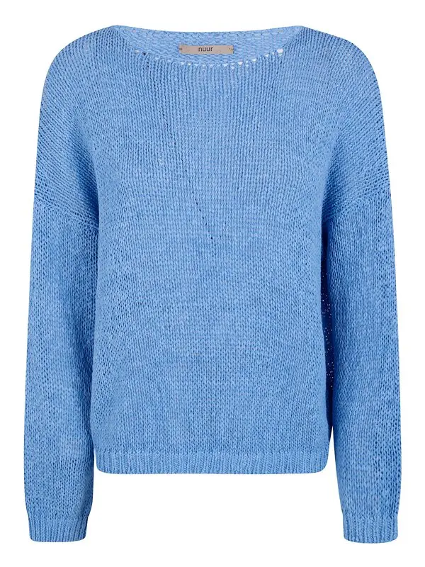 NUUR Boat Neck Fine Knit Sweater - Blue
