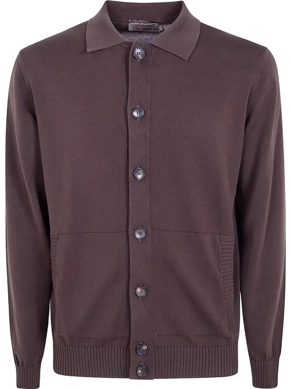 FILIPPO DE LAURENTIIS Polo Neck Long Sleeves Cardigan - Brown