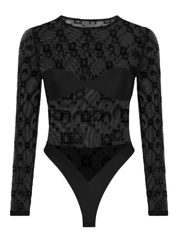 MARINE SERRE Moonogram Mesh Flock Bodysuit - Black