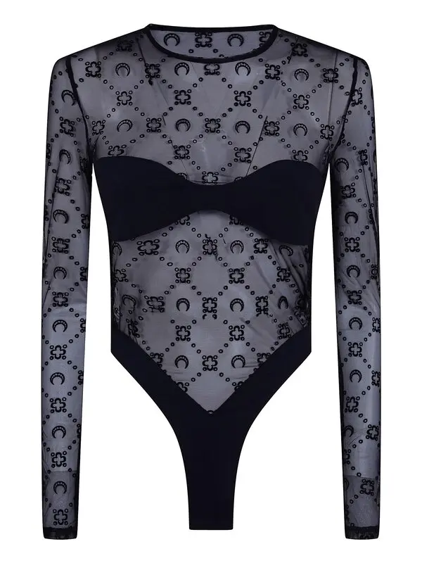 MARINE SERRE Moonogram Mesh Flock Bodysuit - Black