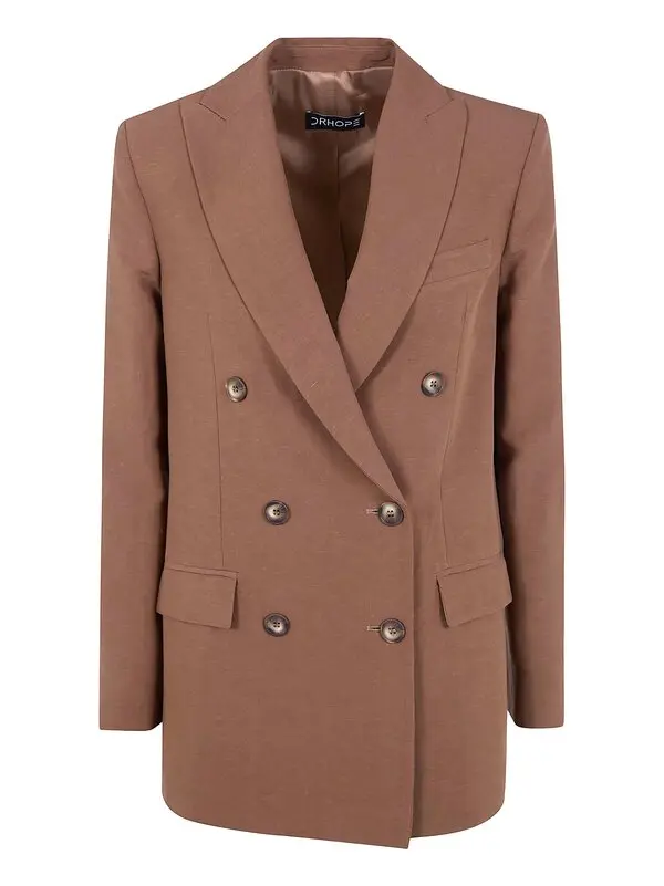 DRHOPE Double-breasted Blazer Jacket - Brown