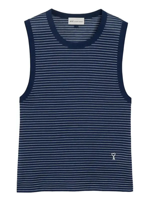 Ami Classic Fit Striped Tank Top - Blue