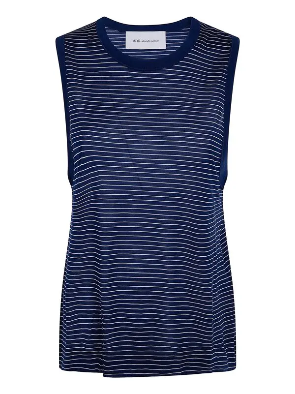 Ami Classic Fit Striped Tank Top - Blue