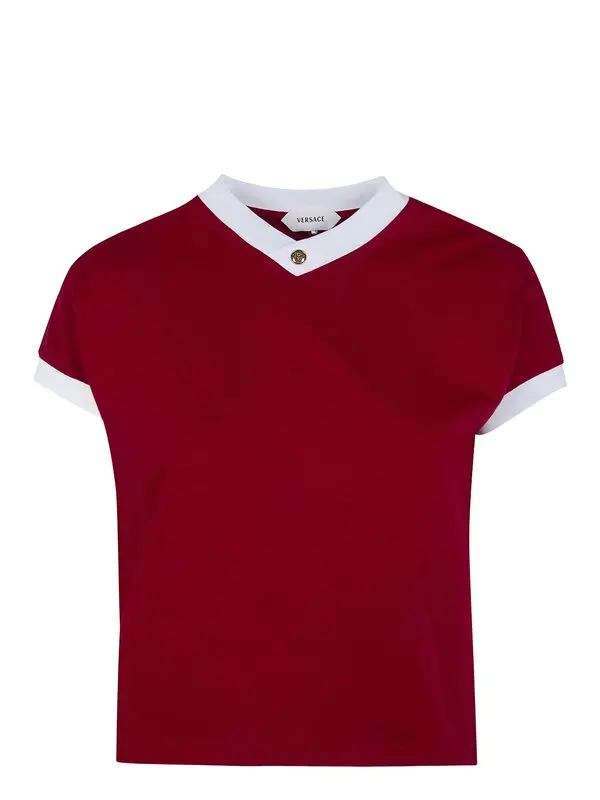 Versace Stretch Cotton Jersey T-shirt With Medusa Detail - Red