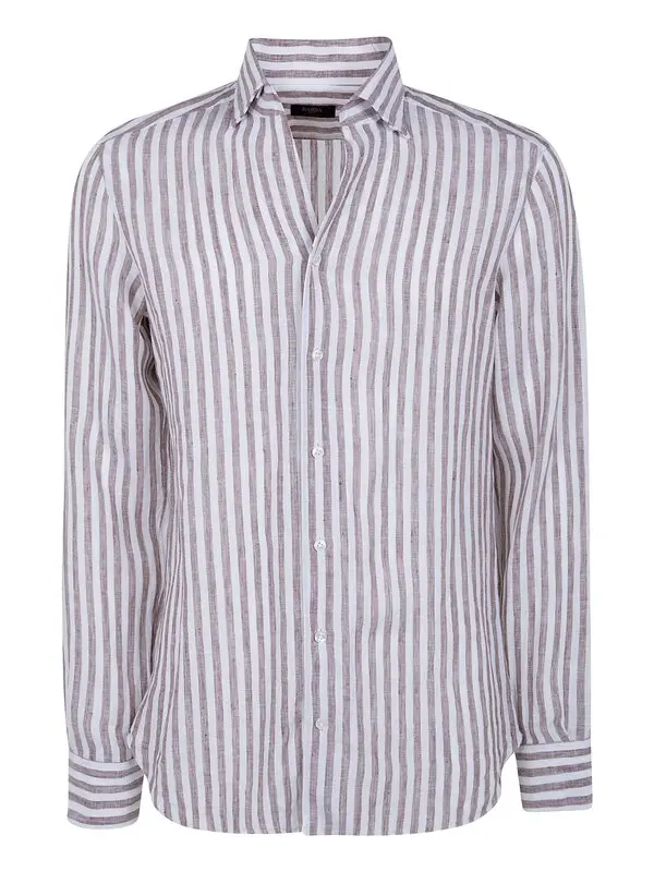 BARBA NAPOLI Classic Linen Stripes Shirt - Brown